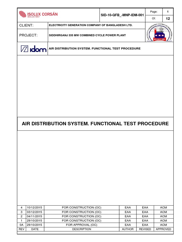 Air Distribution System. Functional Test Procedure | PDF | Power ...