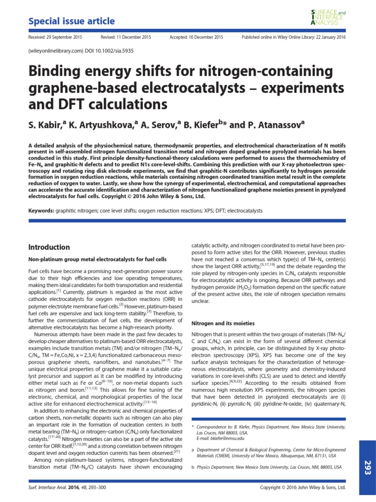 Surface Interface Analysis - 2016 - Kabir - Binding Energy Shifts For Nitrogen Containing ...