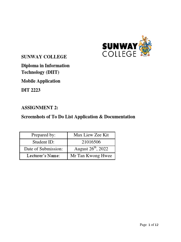 Mobile Application (Assignment 2 - Max Liew Zee Kit 21016506) | PDF | Menu (Computing ...