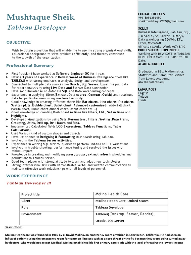 Tableau Developer Sheikmushtaque Descargar Gratis Pdf Microsoft Sql