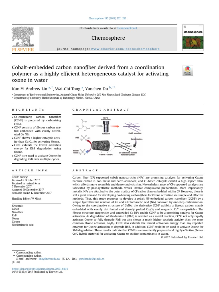 Chemosphere 195 272-Cobalt-embedded Carbon Nanofiber Derived From a Coordination Polymer as a ...