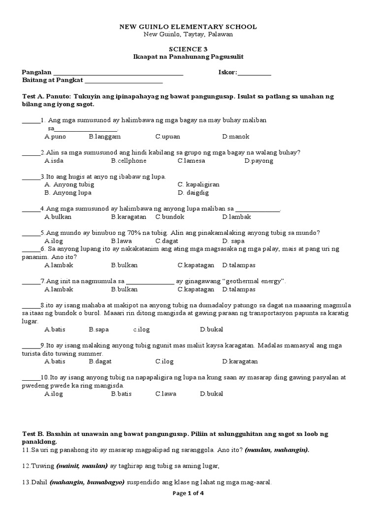 PT - Science 3 Q4 | PDF