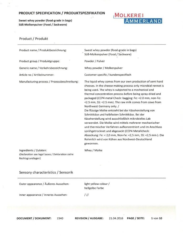 Sweet Whey Powder | PDF