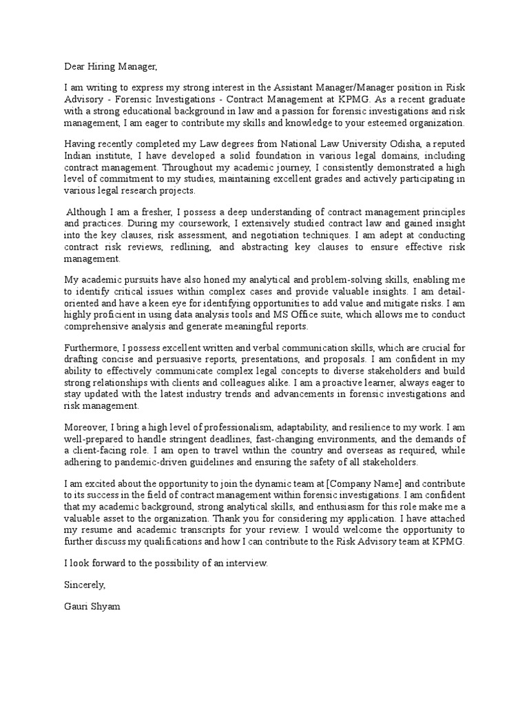 Cover Letter - KPMG | PDF | Risk | Cognition