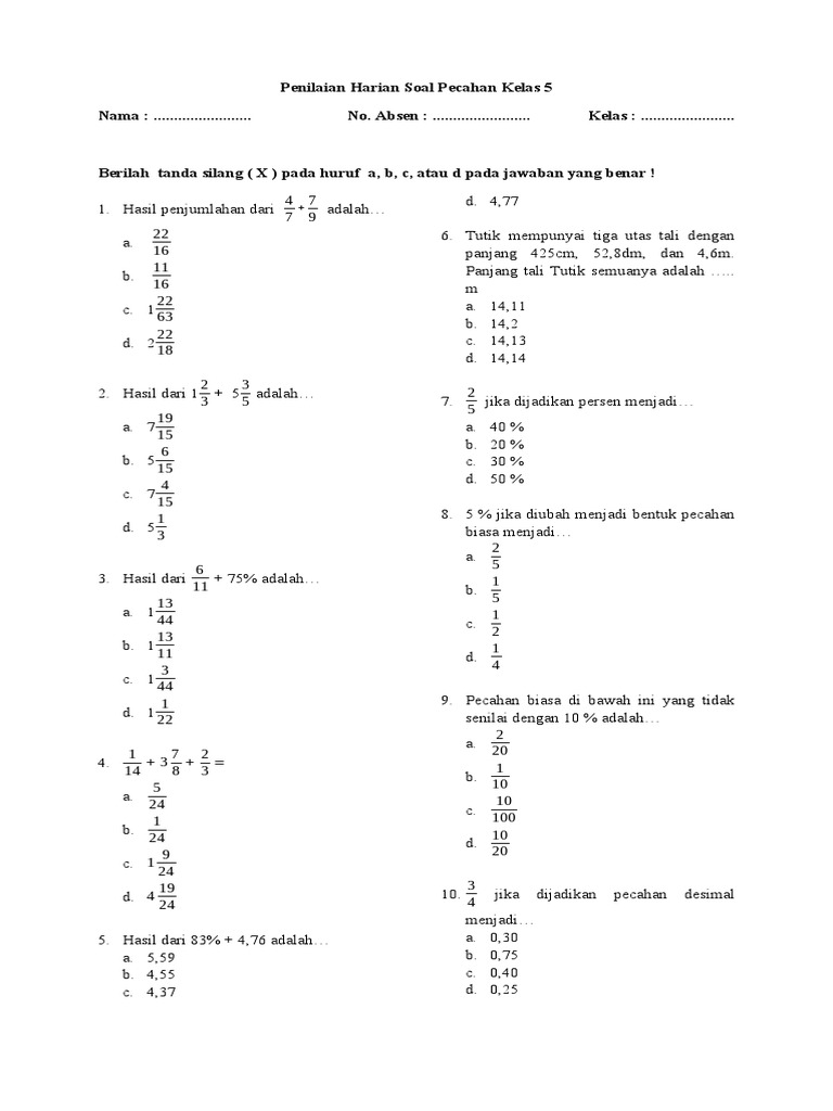 PH Pecahan-Kelas-5 | PDF