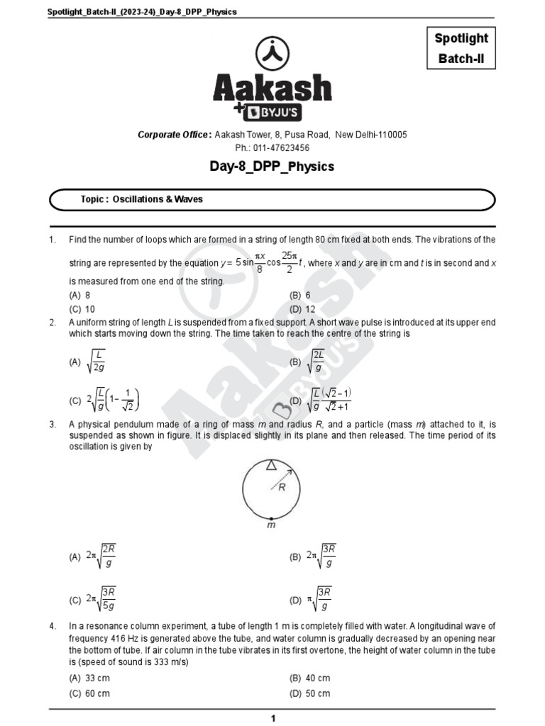 Spotlight_Batch-II (2023-24)_Day-8_DPP_Physics_(Only Que.) | PDF | Sound | Waves