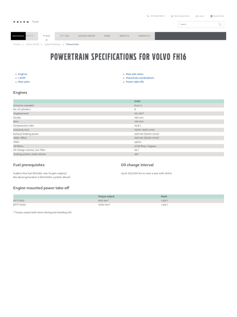 trucks-volvo-fh16-specifications-powertrain | PDF | Horsepower ...