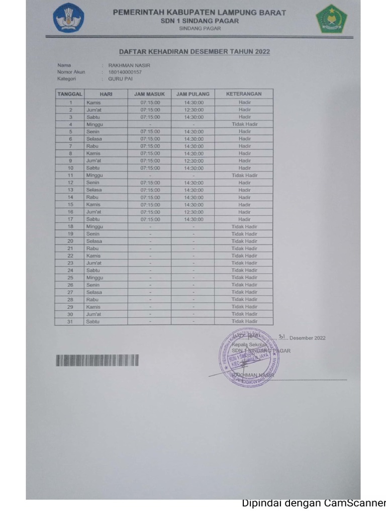 Absen Desember | PDF