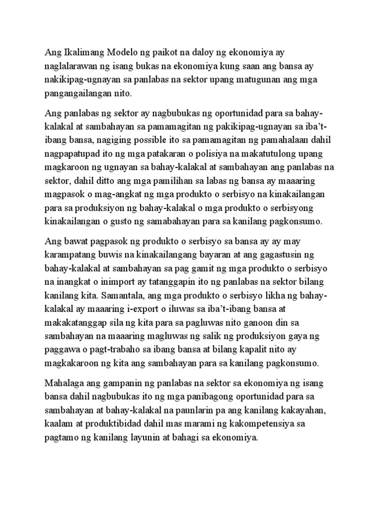 Ang Ikalimang Modelo NG Paikot Na Daloy NG Ekonomiya Ay Naglalarawan NG ...