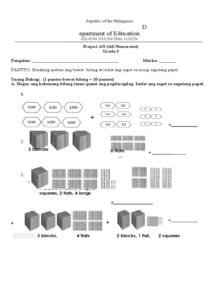 Grade 3 Project An Assessment Tool (Post Test-Tagalog) | PDF