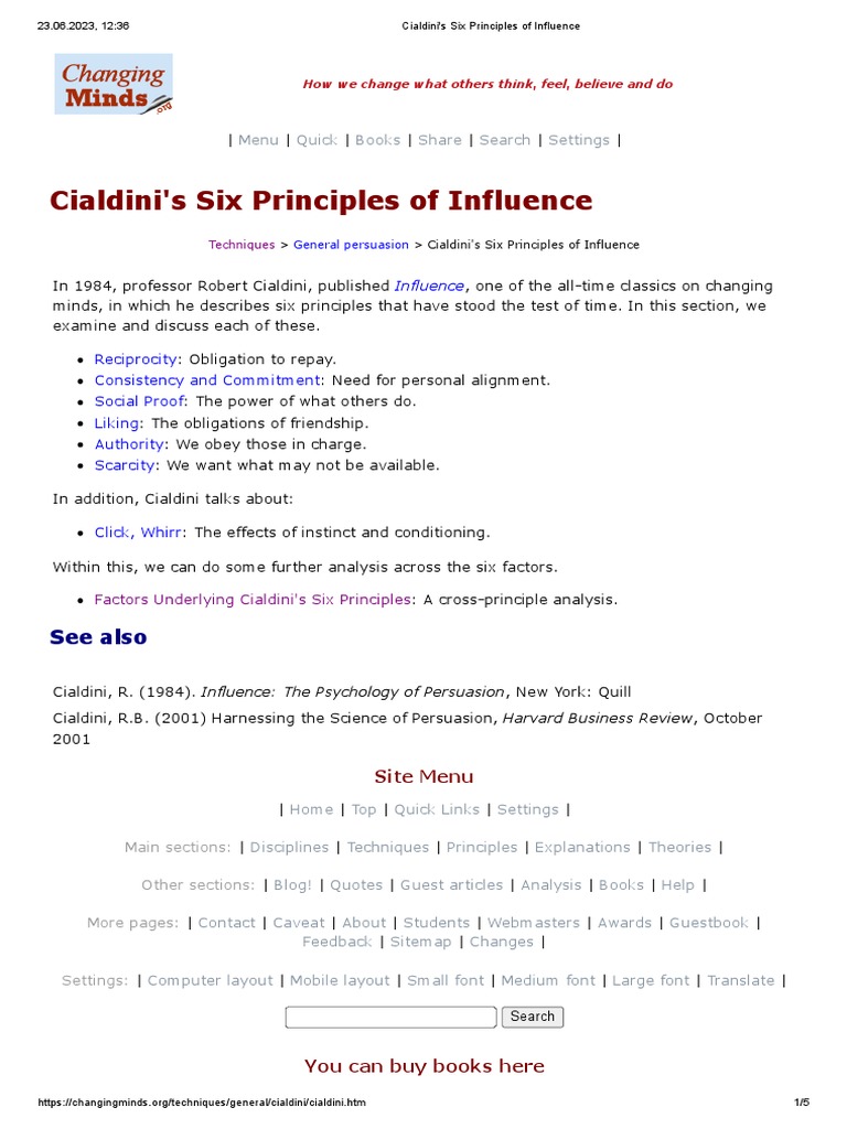 Cialdini's Six Principles of Influence | PDF | Persuasion | Negotiation