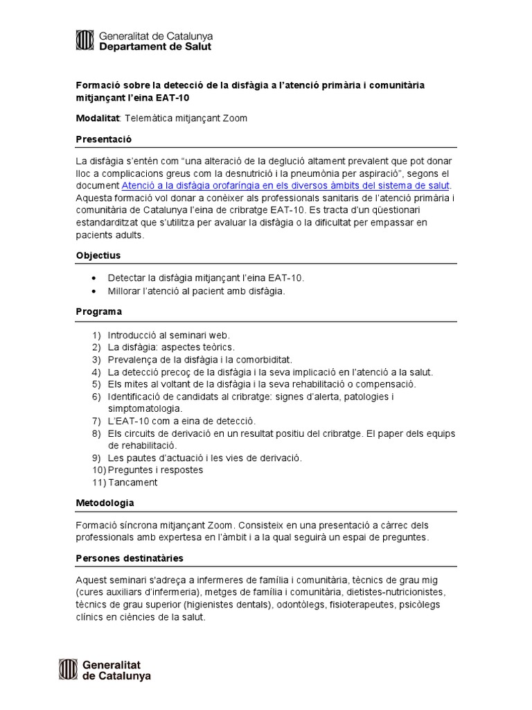 Programa Formació Eina EAT-10 | PDF