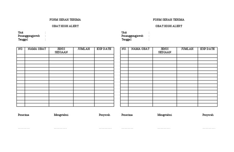 Form Serah Terima Obat High Alert | PDF