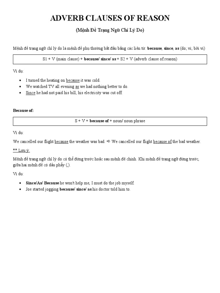 Adverb Clauses of Reason | PDF | Language Arts & Discipline