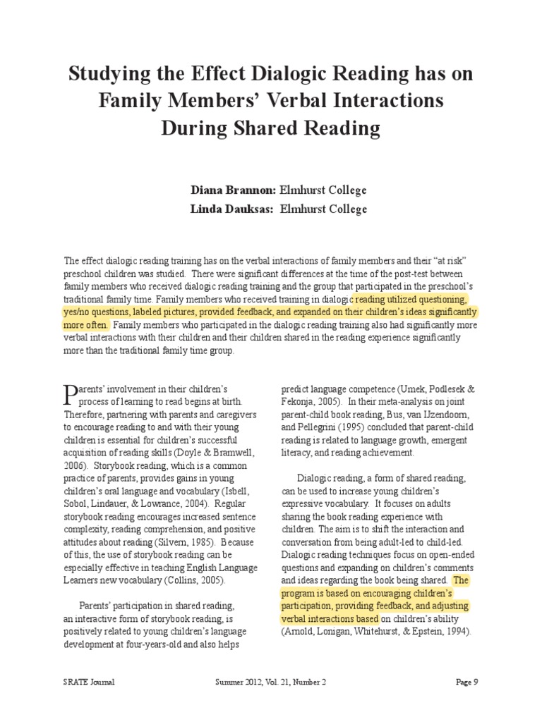 Dialogic Reading | Download Free PDF | Socioeconomic Status | Reading ...