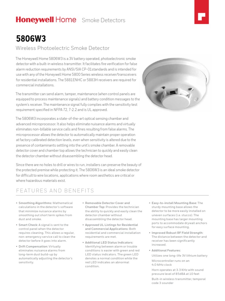 D084 Detector de Humo Honeywell 5806W3 | PDF | Electrical Engineering | Equipment