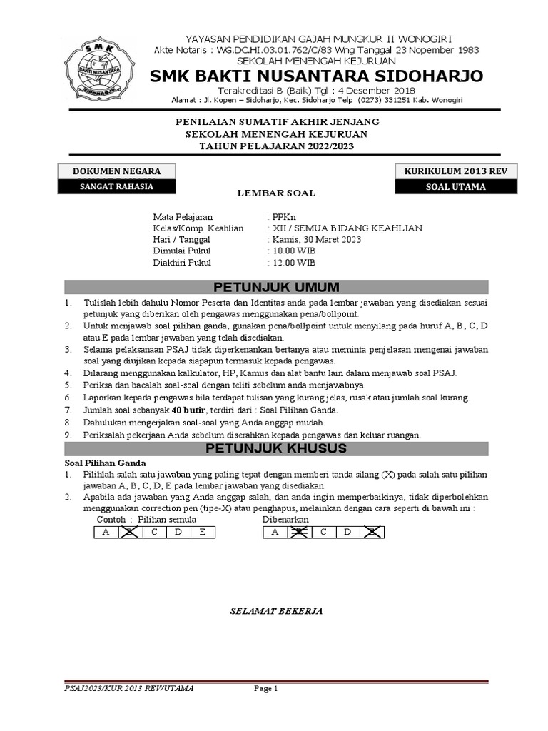 Soal Psaj PPKN 2023 | PDF Soal Psaj PPKN 2023 | PDF