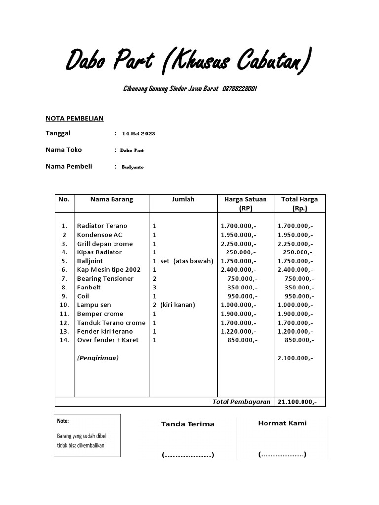 Nota Pembelian 2 | PDF