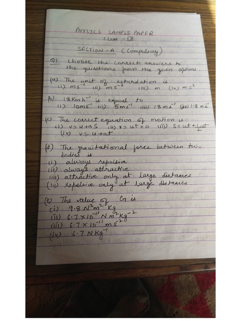 Class 9 Physics Sample Paper | PDF Class 9 Physics Sample Paper | PDF