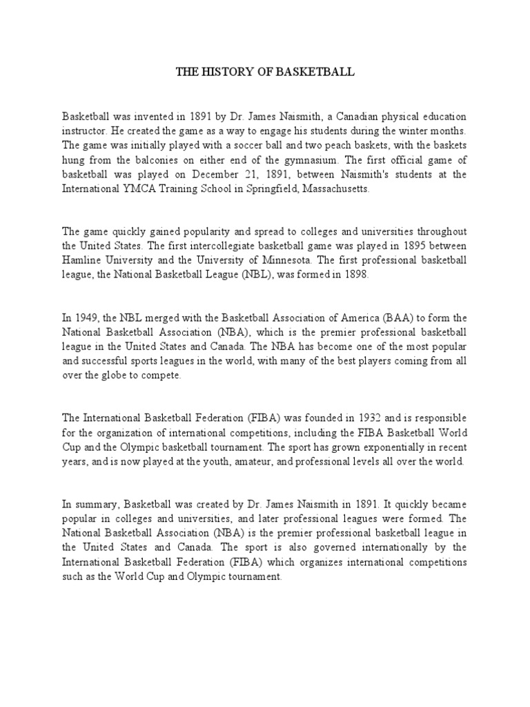 The History of Basketball | PDF