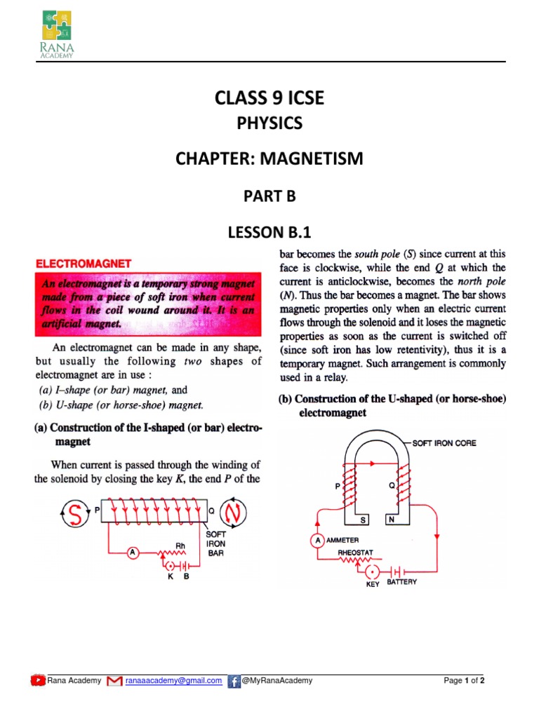 Class 9 Icse - Magnetism - B.1 | PDF