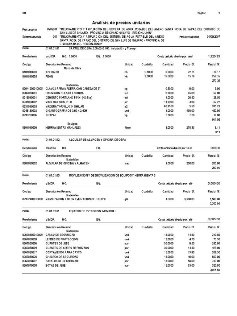 Analisis de Precios Unitarios | PDF | Hormigón | Sector secundario de ...