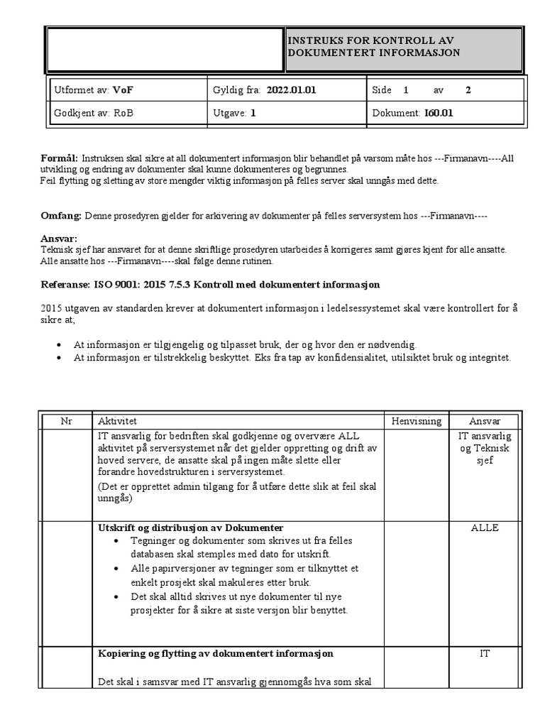 Prosedyre For Dokumentstyring 2015 7.5.3.1 | PDF