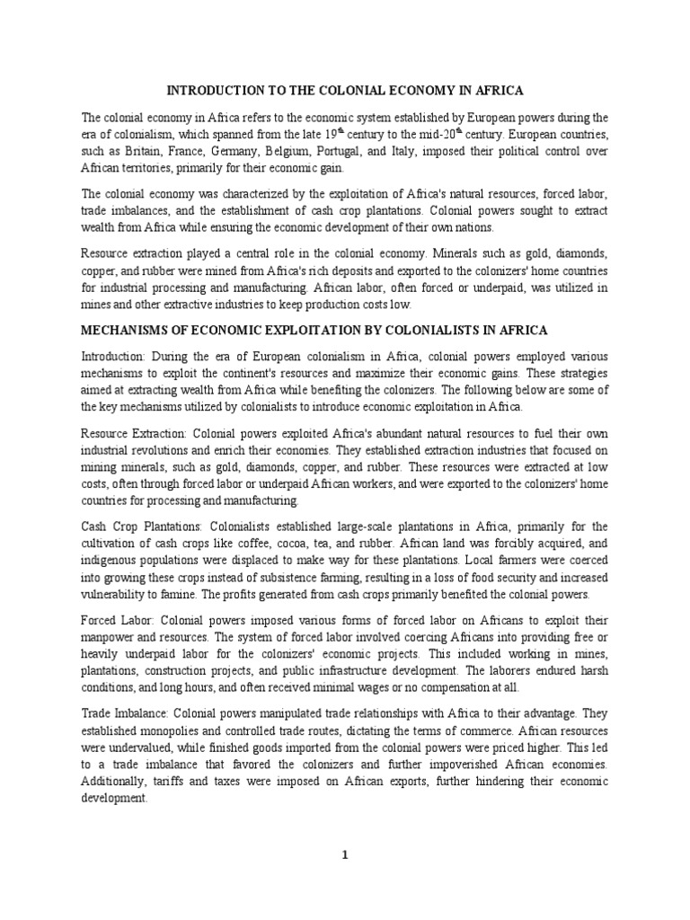 Colonial Economy | PDF | Colonialism | Africa