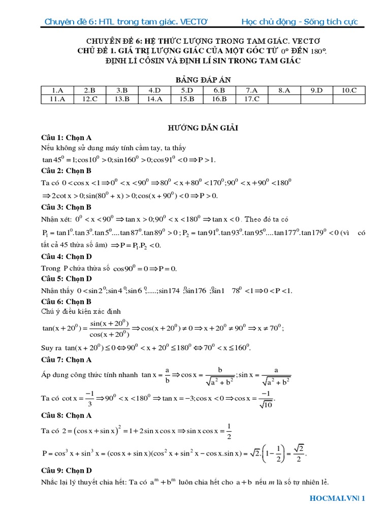 Hệ thức lượng trong tam giác. Vecto | PDF