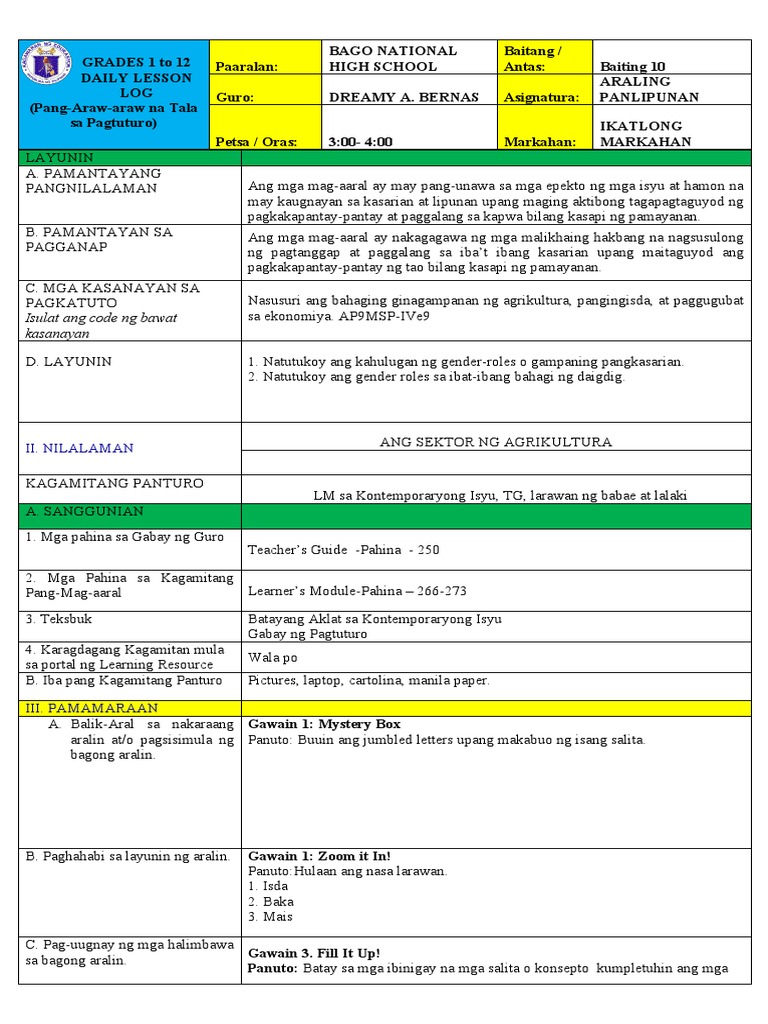 Lesson Plan For COT | PDF