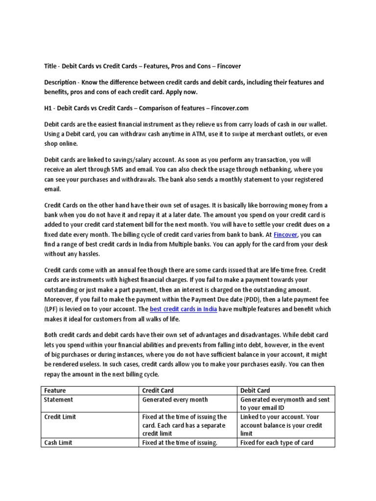 Debit Cards Vs Credit Cards | PDF | Credit Card | Debit Card