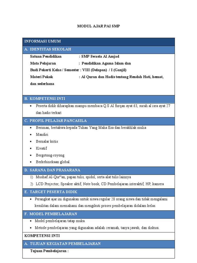 MODUL AJAR PAI SMP | PDF