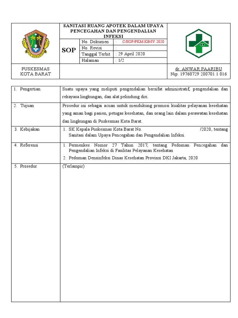 SOP Sanitasi Ruang Apotek Dalam Upaya Pencegahan Dan Pengendalian ...