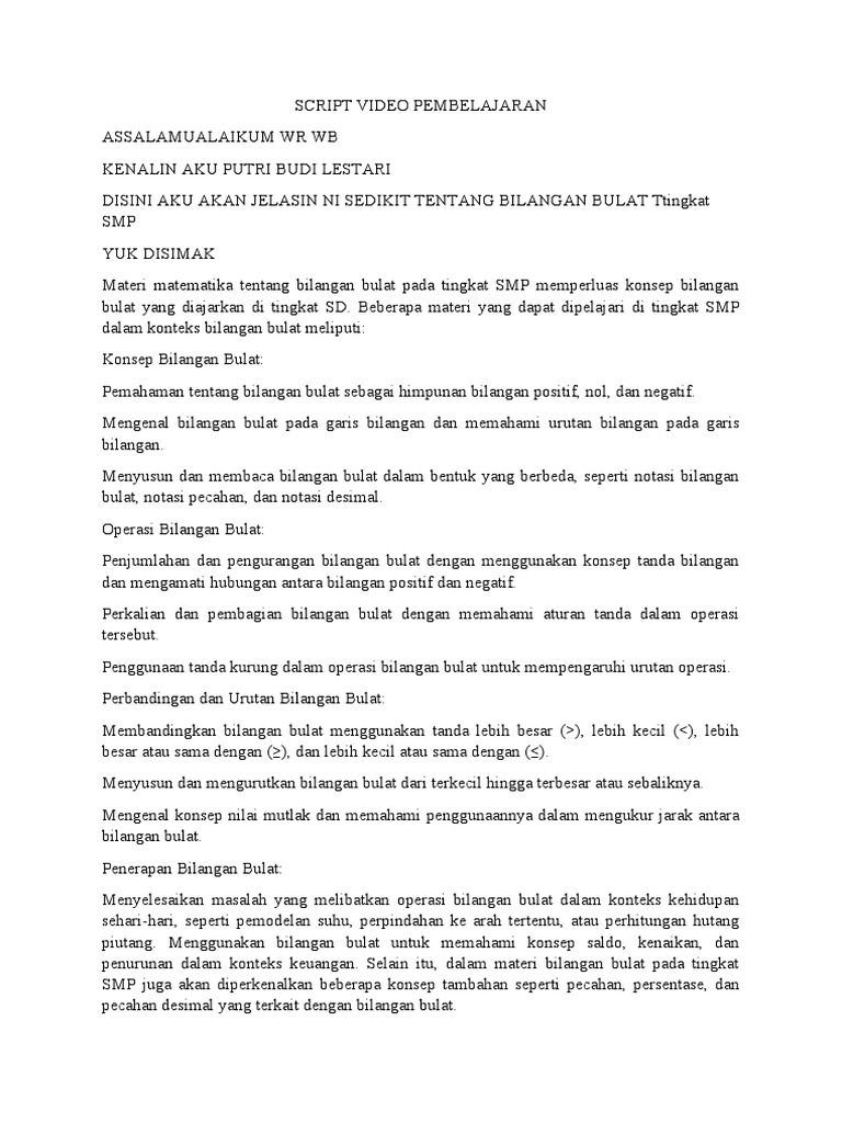 Script Video Pembelajaran | PDF