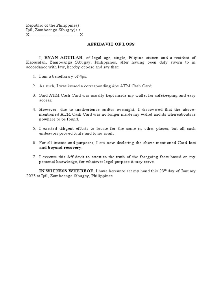 Affidavit of Loss - 4ps Card | PDF | Law