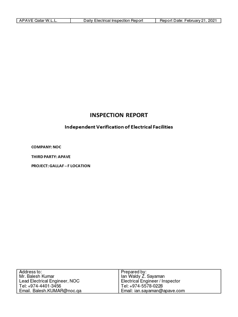Daily Inspection Report 2021.02.21bku F Location | PDF | Electrical ...