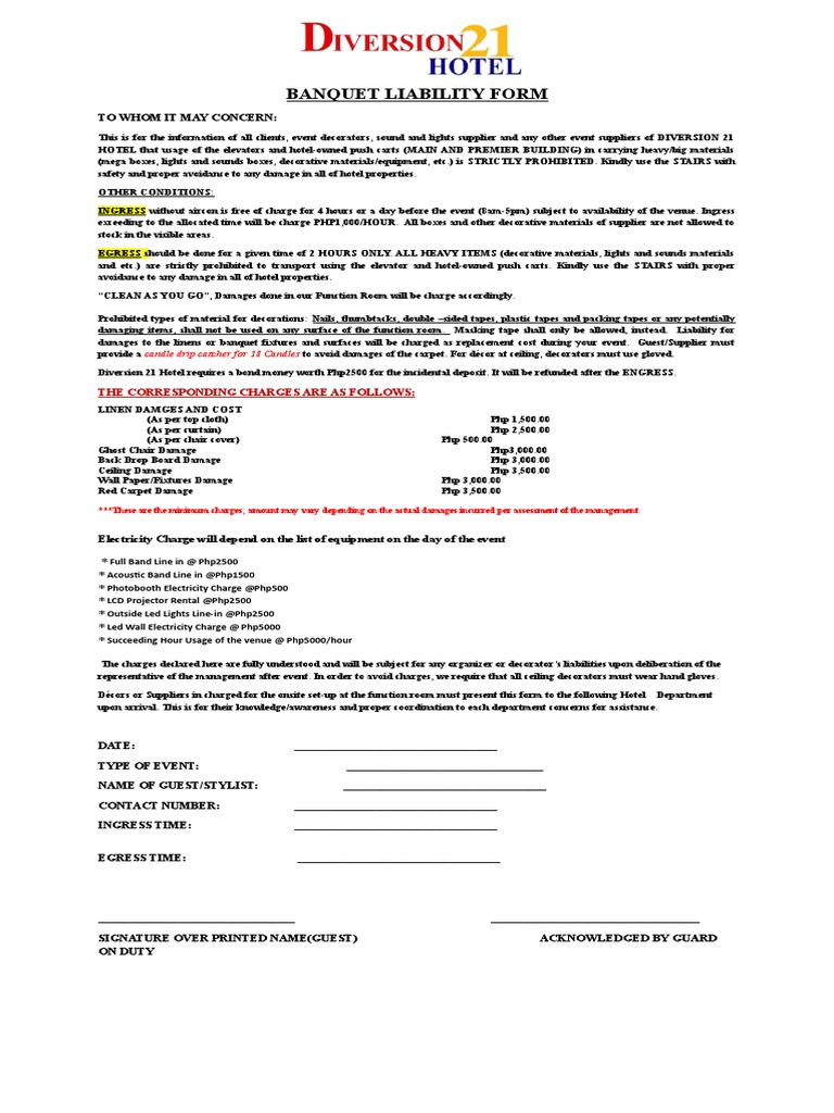 Banquet Liability Form 2023 | PDF