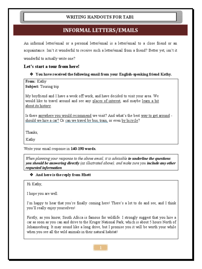 T04 - Writing - Informal Lettersemails | PDF | Language Arts ...