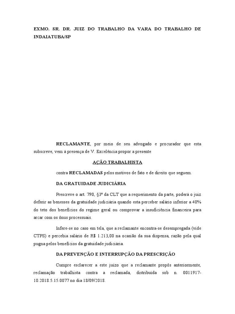 Modelo RT Acidente de Trabalho Prescrição | PDF | Indenização ...