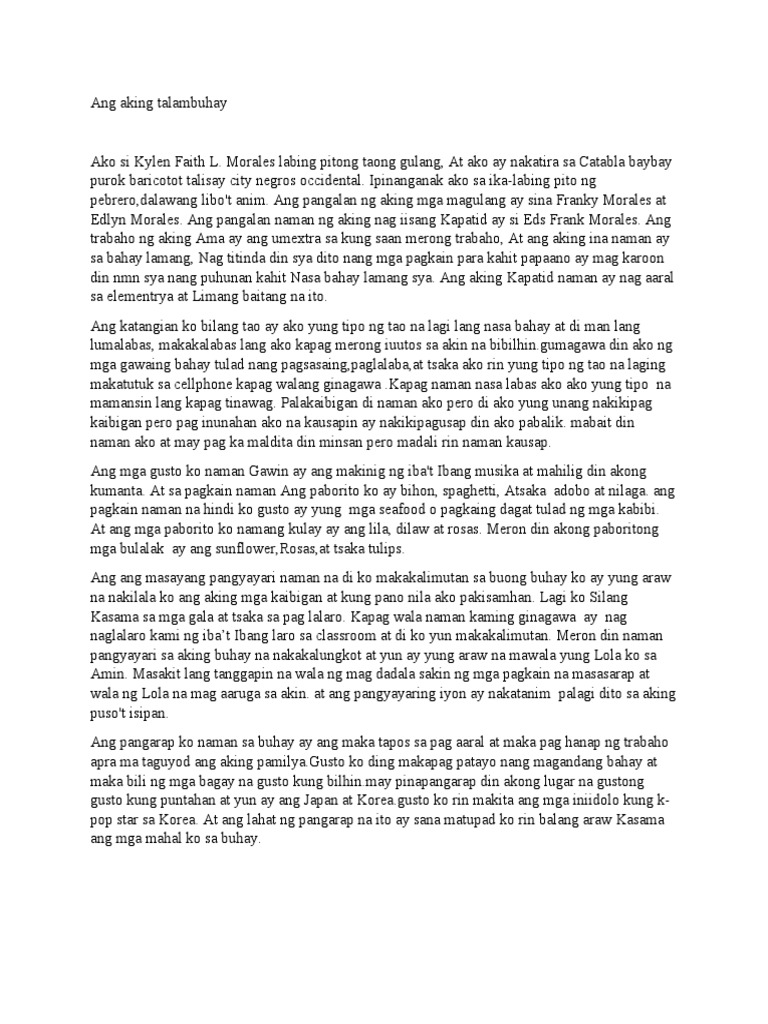 Ang Aking Talambuhay - Morales Kylen | PDF