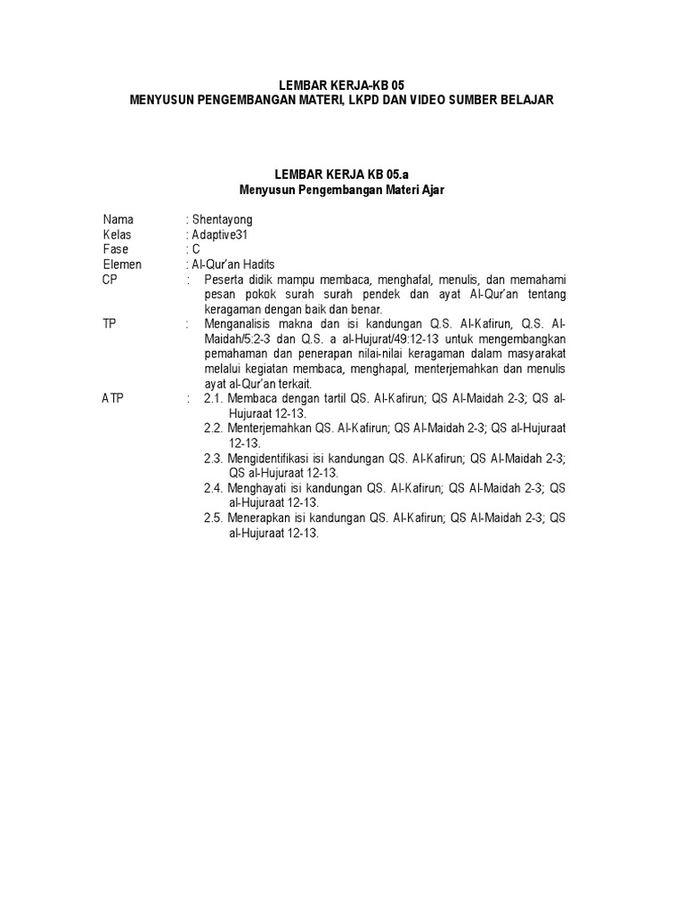 LK-05 Menyusun Pengembangan Materi, LKPD, Dan Video Sumber Belajar | PDF