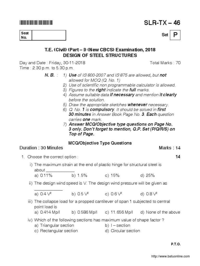 Btech Civil 5 Sem Design of Steel Structures Set P 2018 | PDF | Bending ... Btech Civil 5 Sem Design of Steel Structures Set P 2018 | PDF | Bending ...