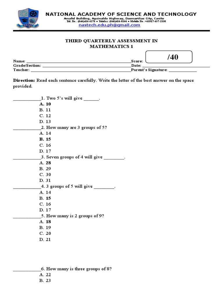 Third Quarterly Math Assessment | PDF | Shape | Geometric Objects