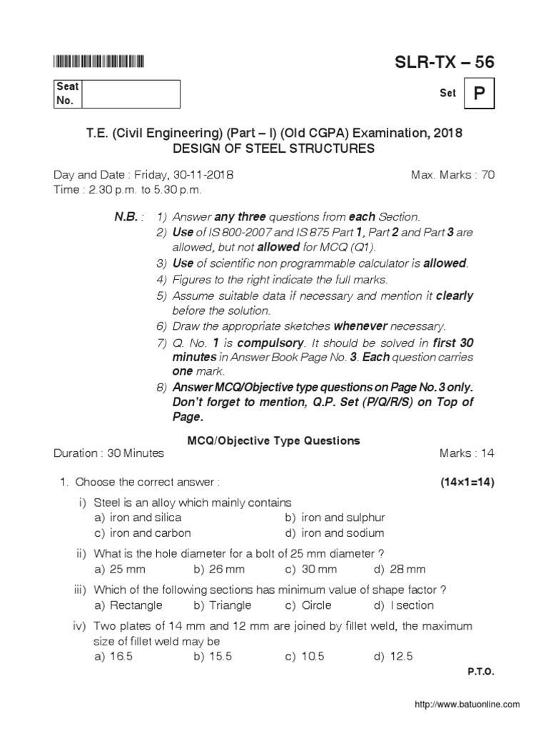 btech-civil-5-sem-design-of-steel-structures-set-p-cgpa-2018 | PDF | Beam (Structure) | Truss