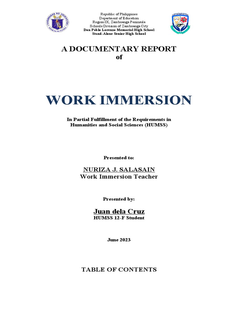 Work Immersion Template Don Pablo | PDF | Career & Growth
