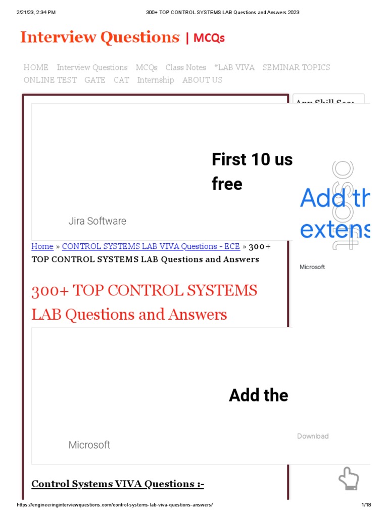 300+ Top Control Systems Lab Questions and Answers 2023 | Download Free PDF | Control Theory ...
