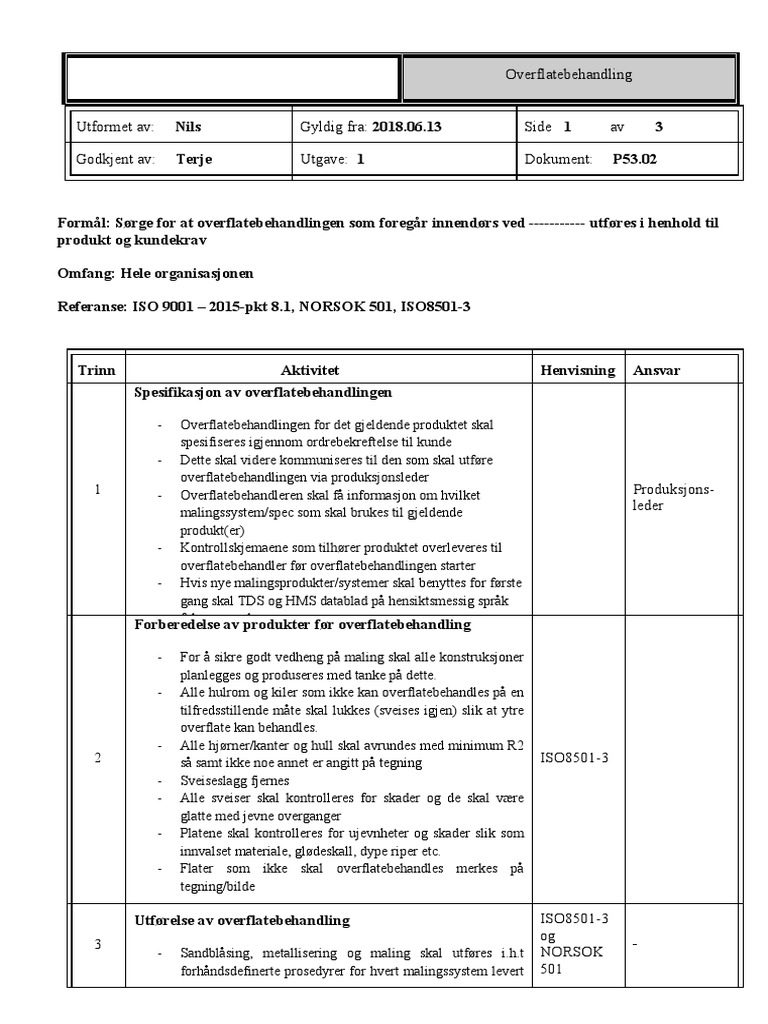 Overflatebehandling Instruks | PDF