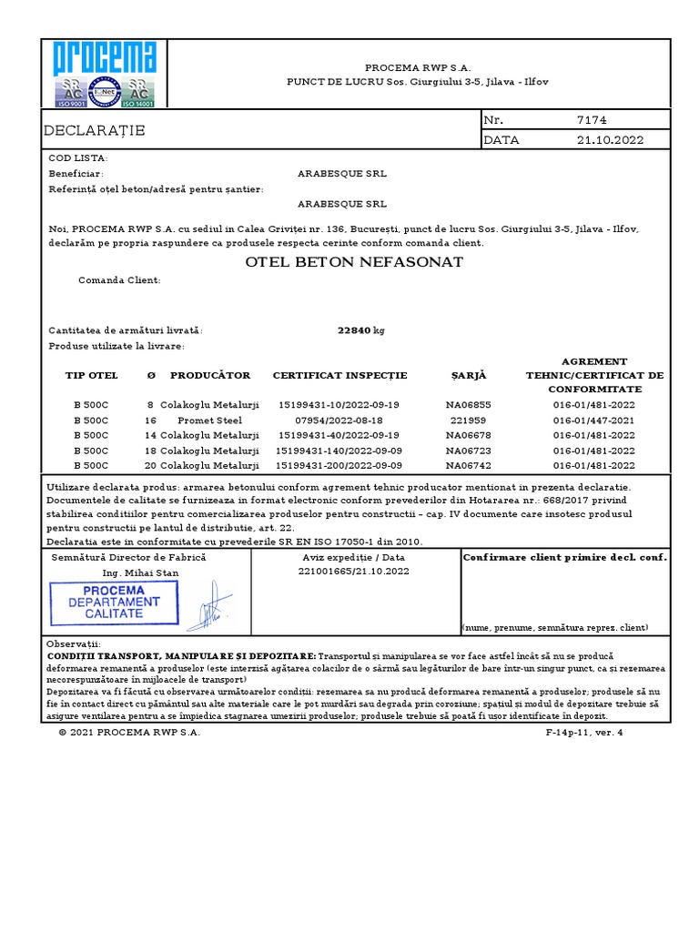 ARABESQUE 21.10.2022 - Sablon CAL Declaratie de Conformitate ...