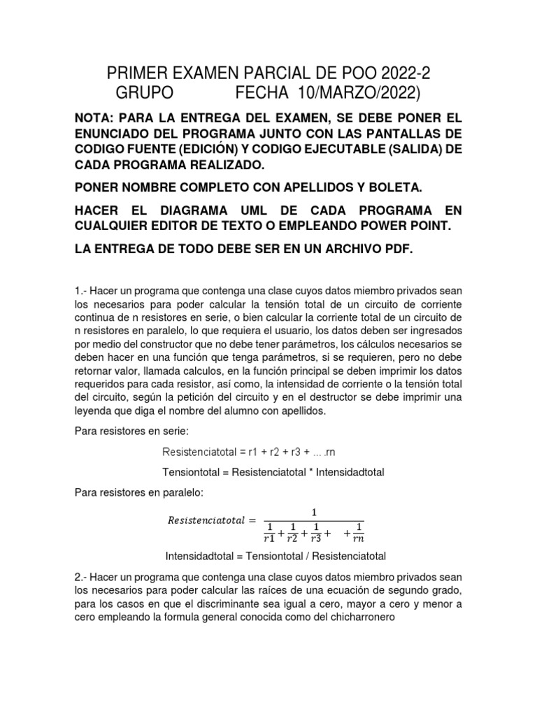Primer Examen Parcial de Poo 2022 | PDF | Resistor | Constructor (Programación Orientada a Objetos)
