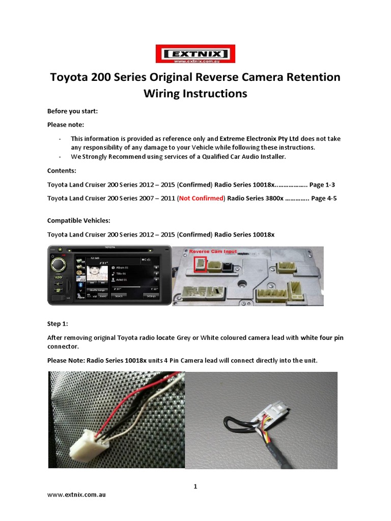 Toyota 200 Series Original Reverse Camera Retention Wiring Instructions ...